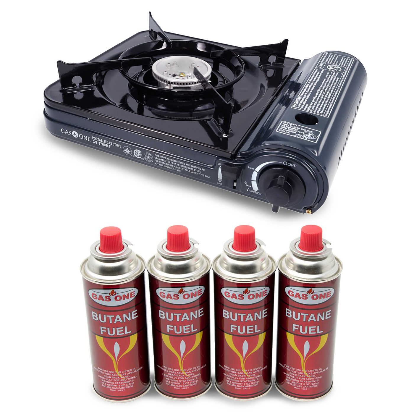 10,000 BTU Portable Butane Stove & 4 Pk Butane Canister Bundle